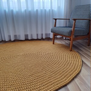 Mustard Yellow Round Rug, Boho Rug, Modern Rug, Washable Rug, Crochet ...