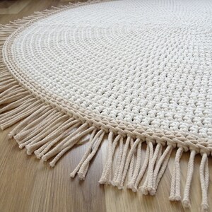 Macrame Rug Round With Fringe, Beige Round Rug, Macrame Carpet, Boho ...