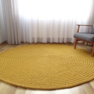 Mustard Yellow Round Rug, Boho Rug, Modern Rug, Washable Rug, Crochet ...