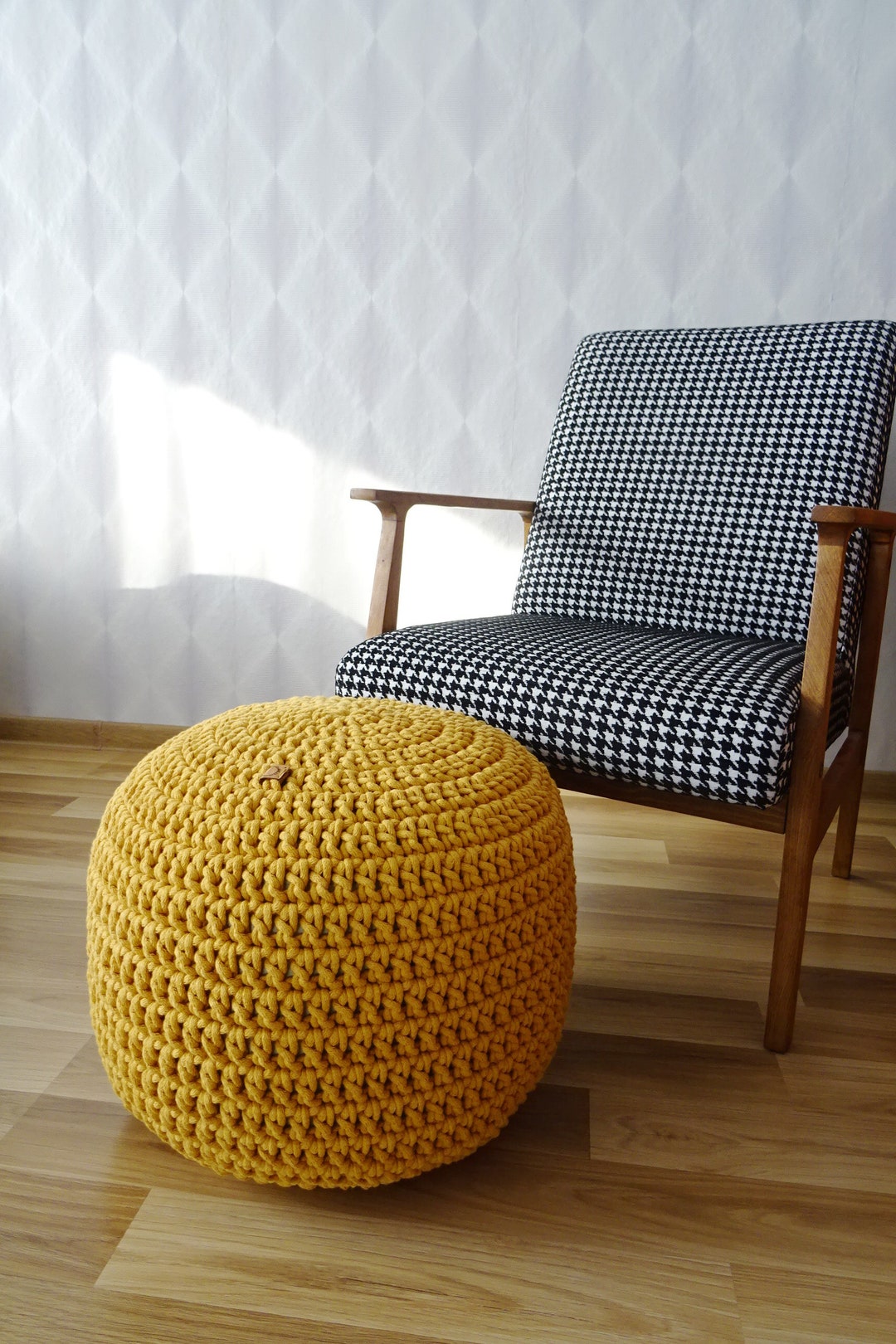 Mustard Yellow Pouf, Crochet Pouf, Poof Ottoman, Nursery Decor Boy ...
