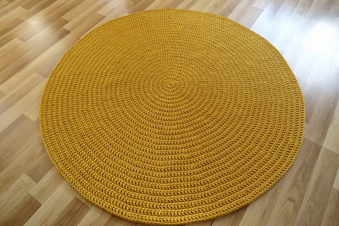 Mustard Yellow Rug Round, Yellow Rug, Crochet Carpet, Round Rug for ...