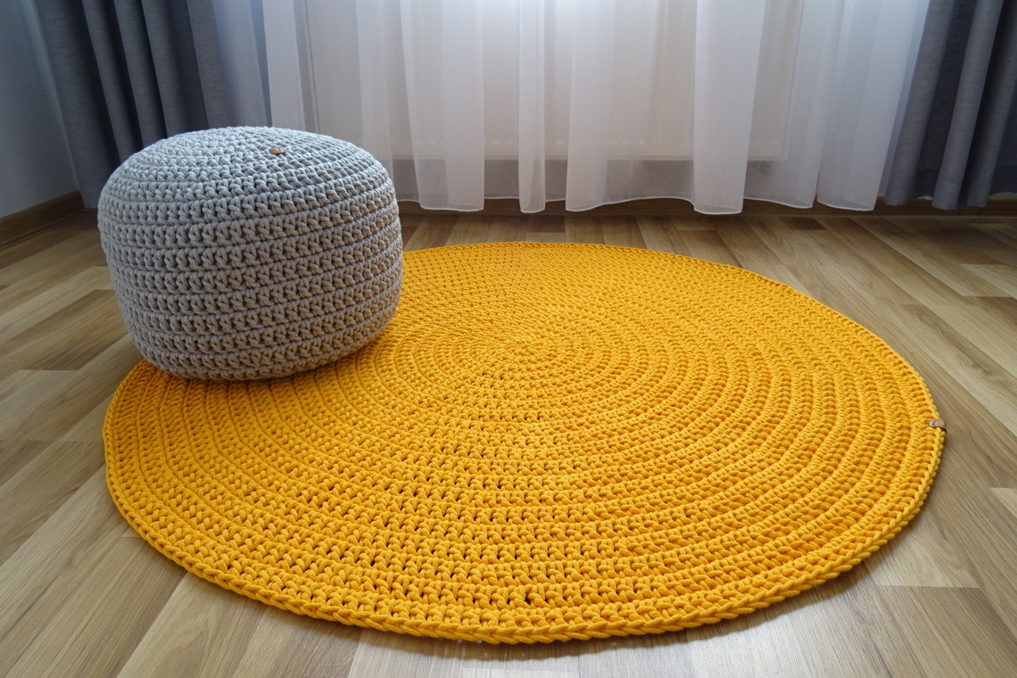 Living Room Round Rug YELLOW ROUND RUG Crochet Rug Washable - Etsy