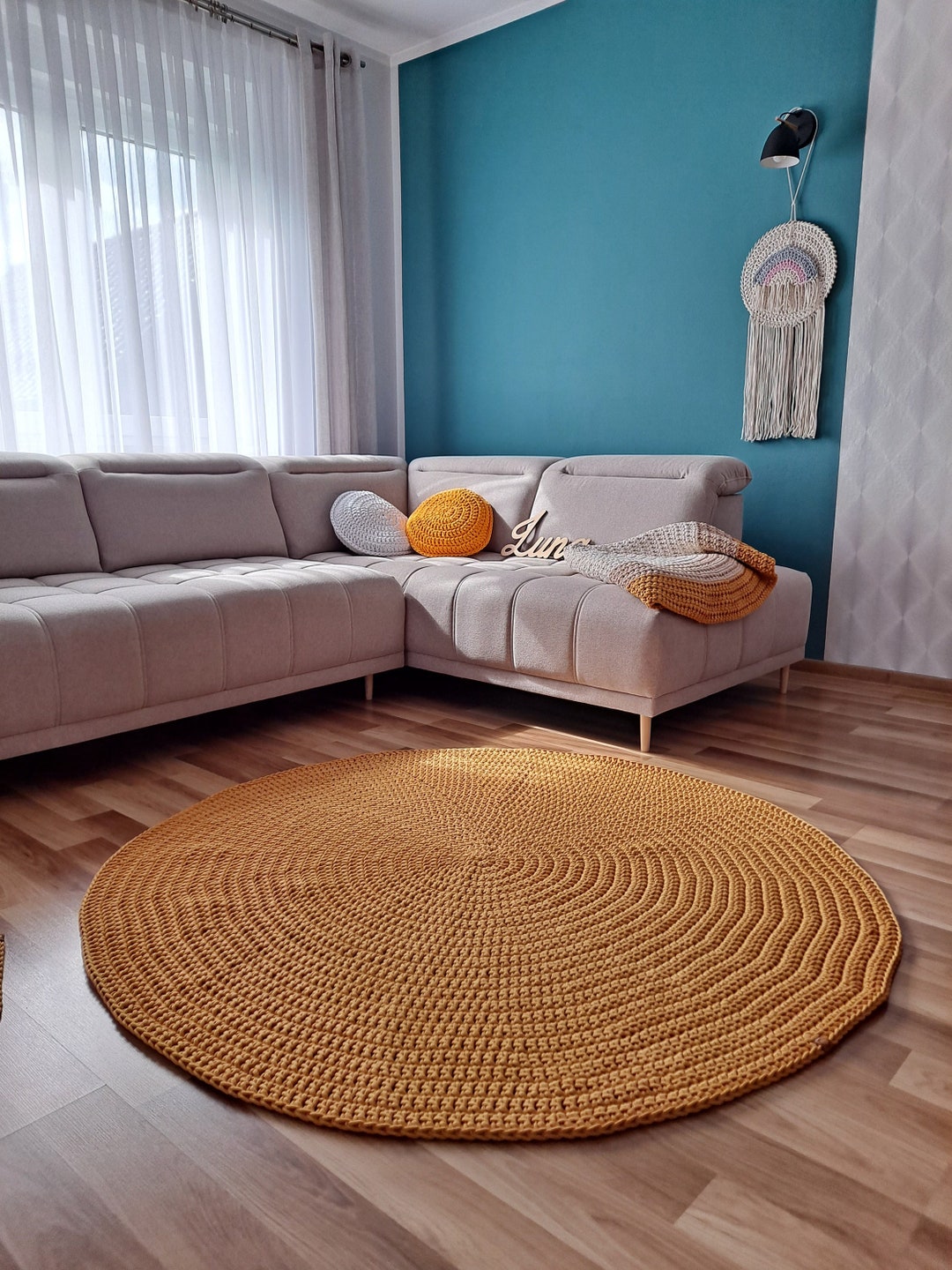 Handmade Mustard Round Rug: Boho Nursery Decor - Etsy
