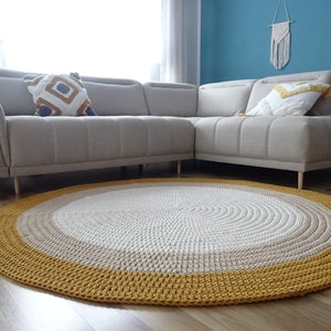 Large Nursery Rug, Round Boho Rug, Yellow Round Rug, Scandi Boho Modern ...