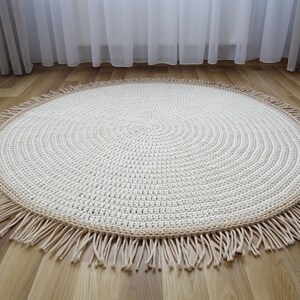 Macrame Rug Round With Fringe, Beige Round Rug, Macrame Carpet, Boho ...