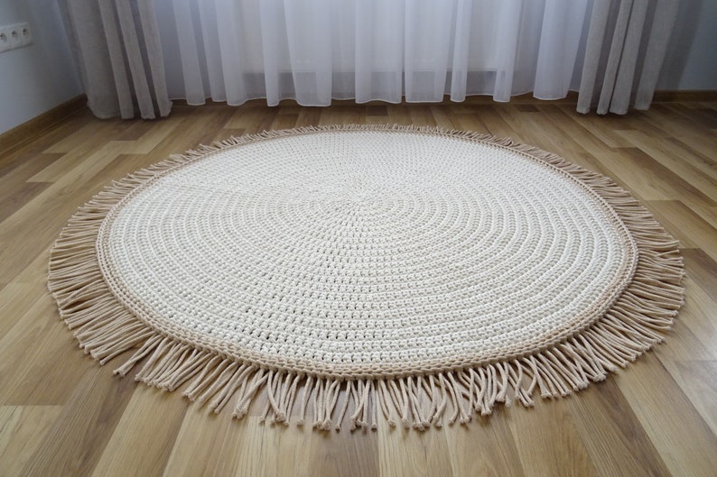 Macrame Rug Round With Fringe Beige Round Rug Macrame - Etsy