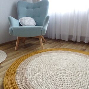 Large Round Rug, Mustard Yellow Round Rug, Handmade Rug, Crochet Carpet ...