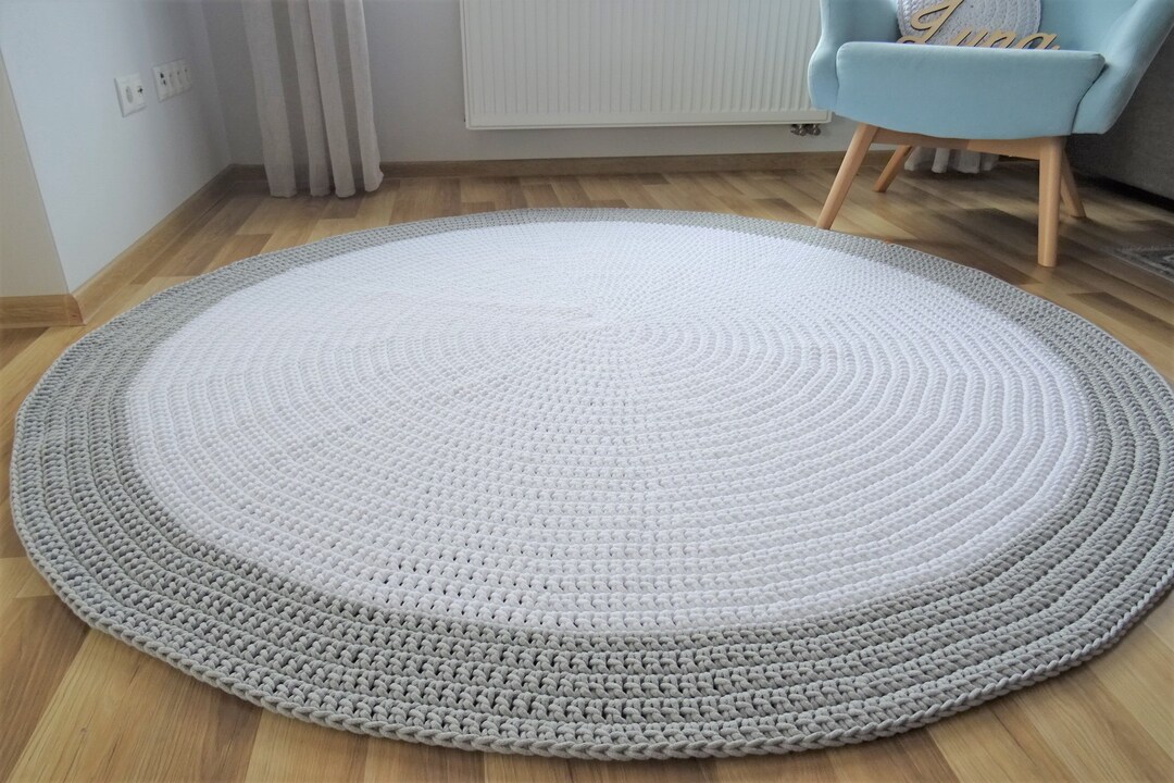 Hand Braided Cotton Round Rug – White and Gray, Nursery Decor - Etsy