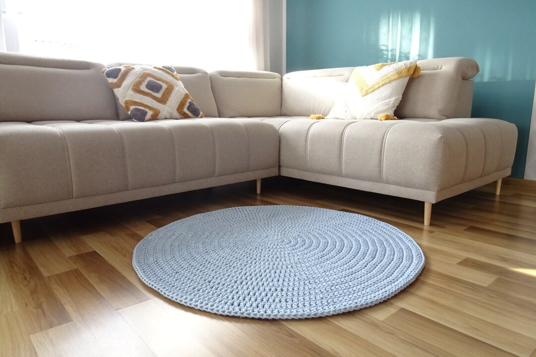 Light Blue Circle Rug for Boy Nursery - Small & Washable - Handmade ...