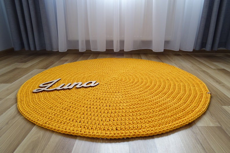 Living Room Round Rug YELLOW ROUND RUG Crochet Rug Washable - Etsy