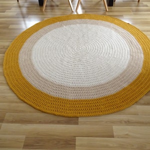 Large Round Rug, Mustard Yellow Round Rug, Handmade Rug, Crochet Carpet ...