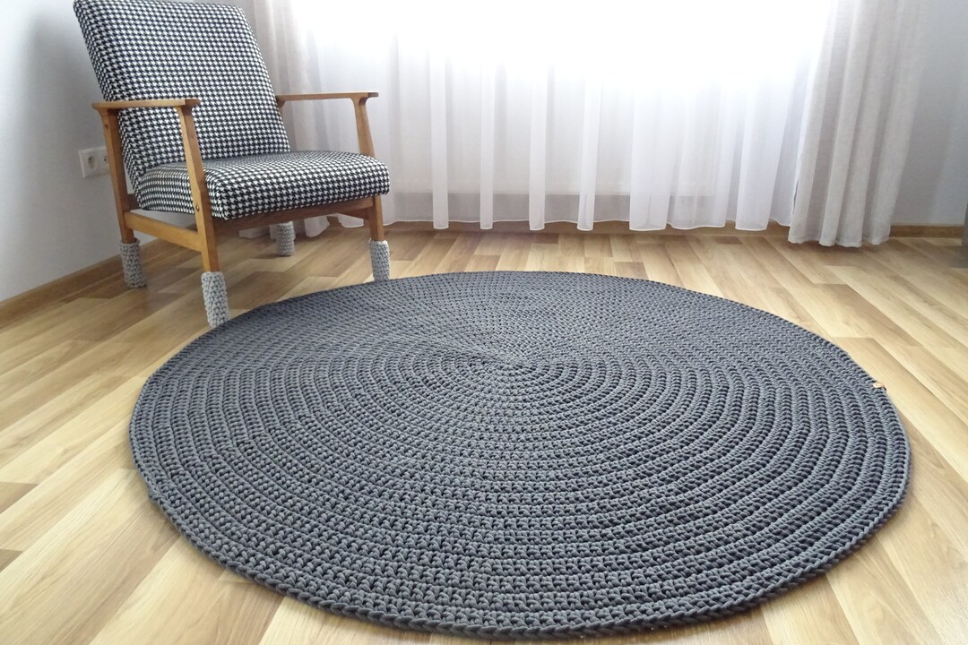 Dark Gray Crochet Round Rug, Scandinavian Decor, Made to Order - Etsy