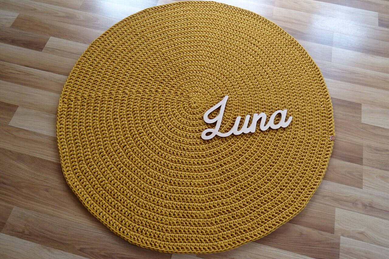 Nursery Round Rug Mustard Yellow Round Rug Crochet Small | Etsy