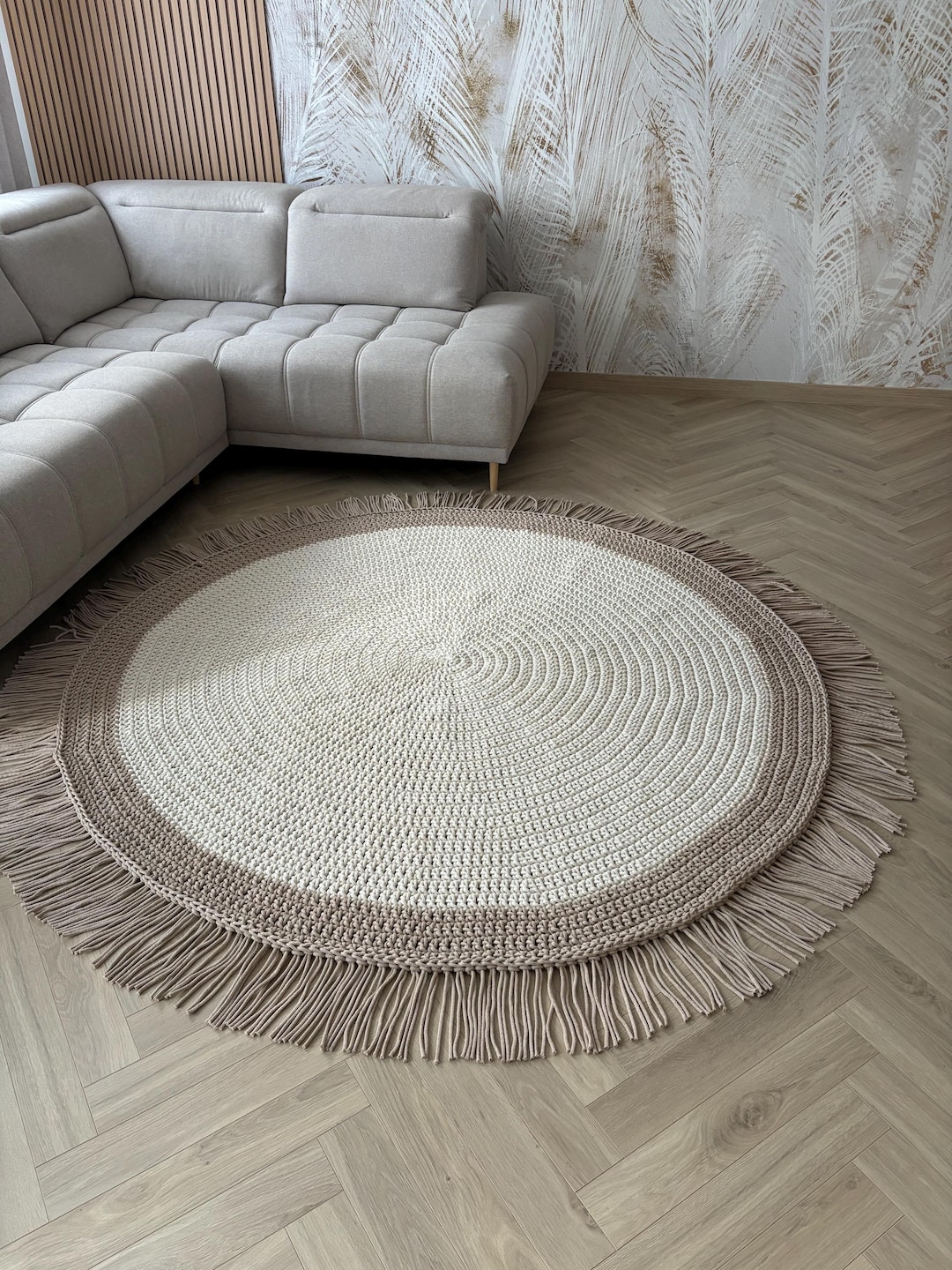 Boho Beige Round Rug for Kids Room - Custom Size Nursery or Living Room ...