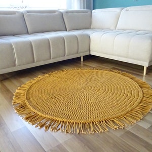 Rug With Tassel, Mustard Yellow Round Rug, Crochet Carpet, Small Round ...