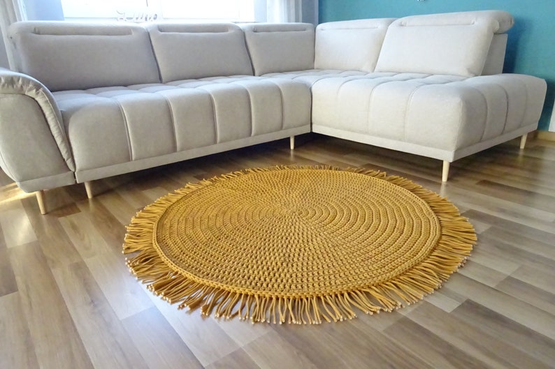 Rug With Tassel Mustard Yellow Round Rug Crochet Carpet - Etsy