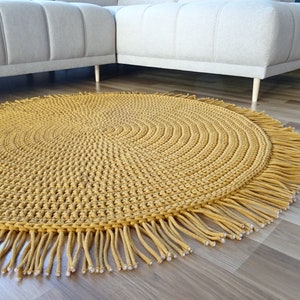 Rug With Tassel, Mustard Yellow Round Rug, Crochet Carpet, Small Round ...