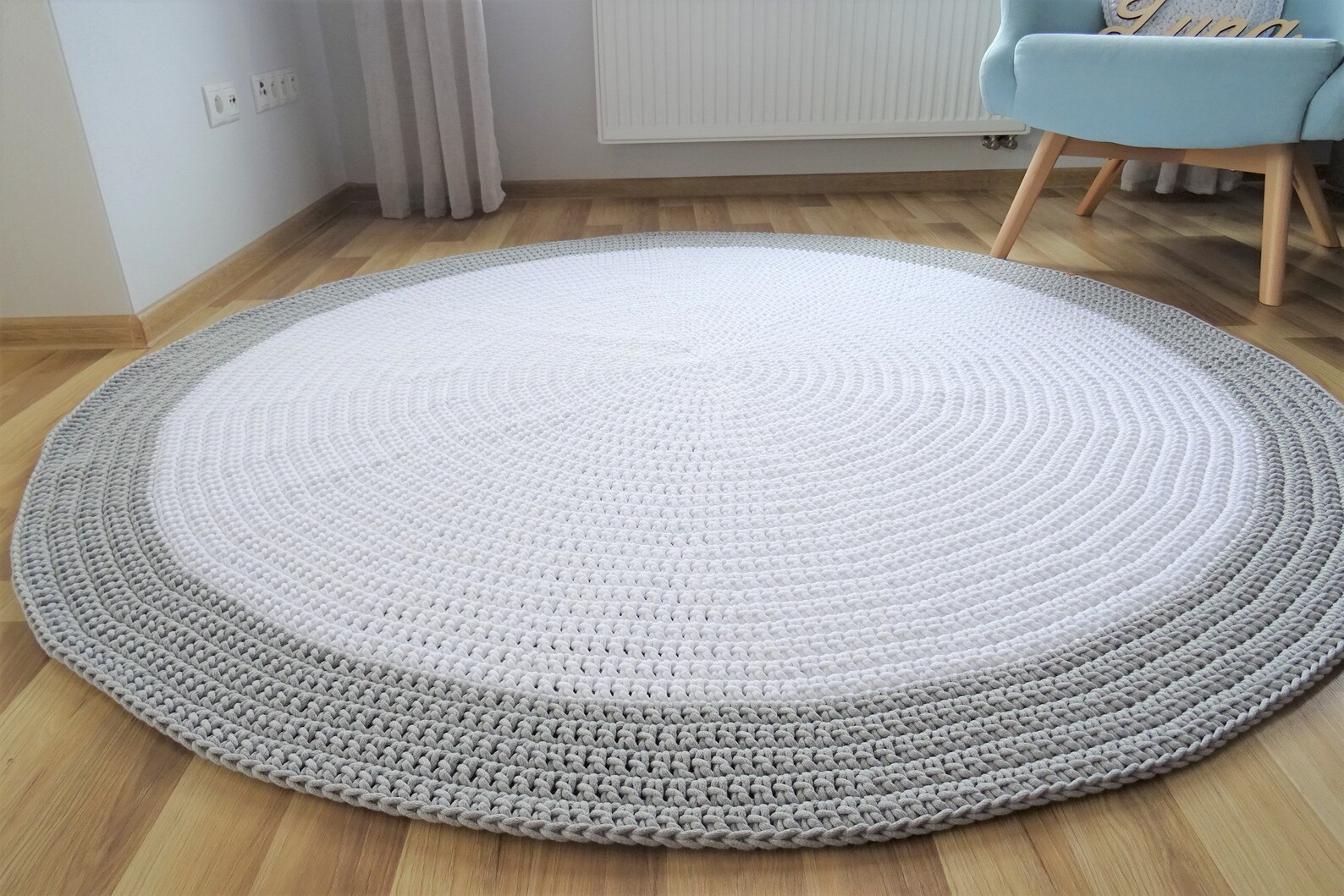 White and gray round rug large round rug floor rug boys | Etsy