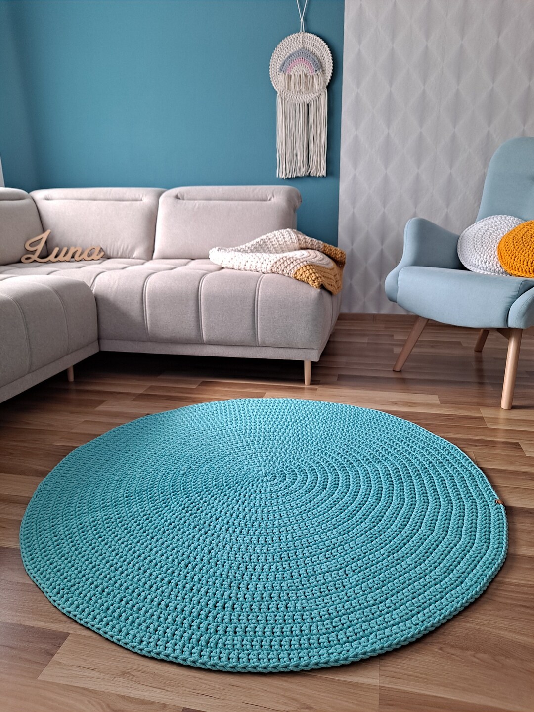 Round Rag Rug, Crochet Floor Mat, Handmade Rag Rug Round, Crochet Rag ...