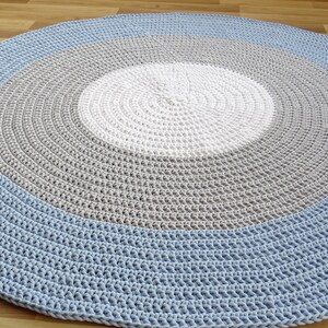 Crochet Blue Rug, Nursery Rug, BLUE ROUND RUG, White Rug, Large Area ...
