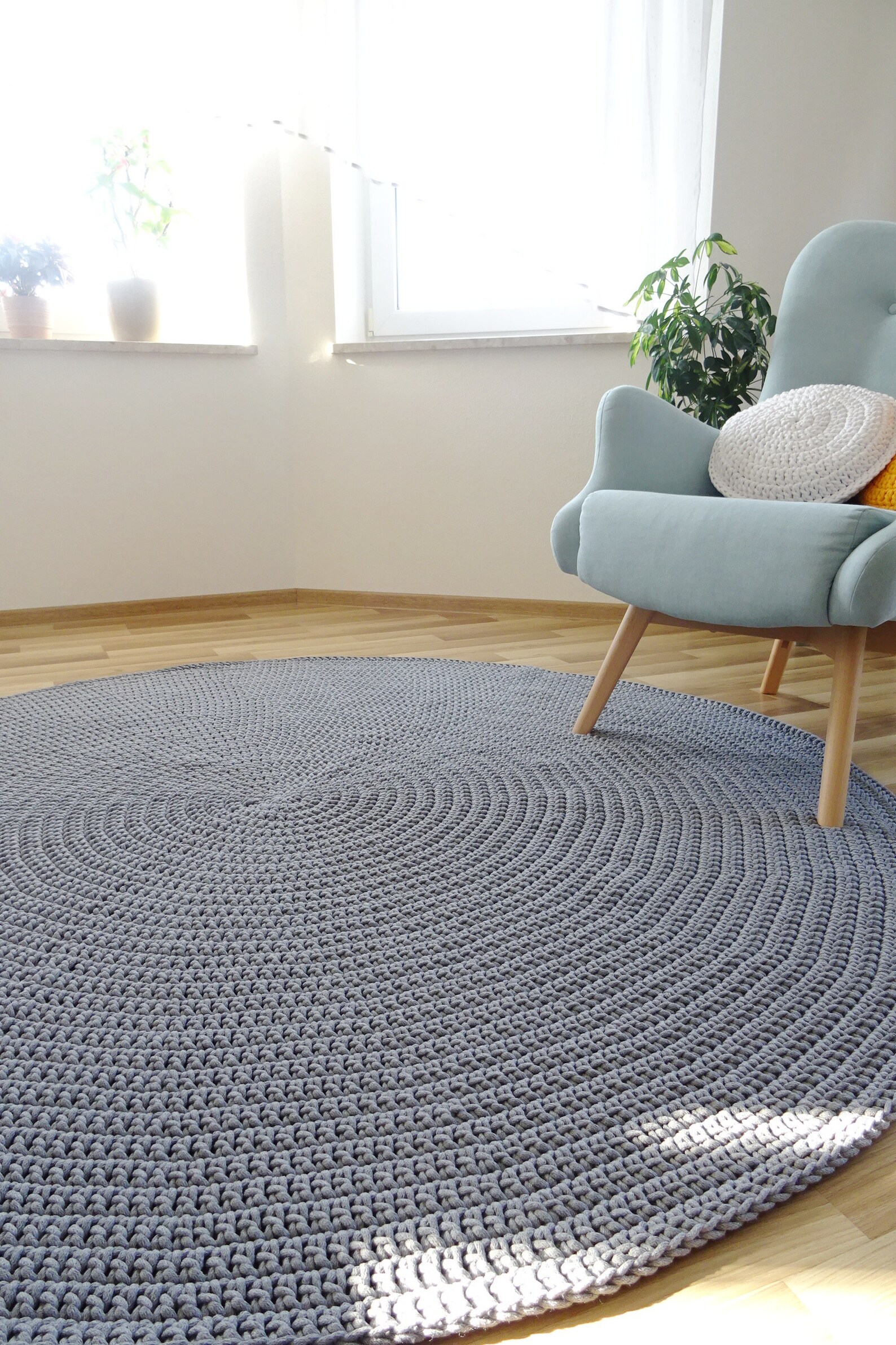 Large Round Living Room Rug Round Rug Under Round Table Gray | Etsy