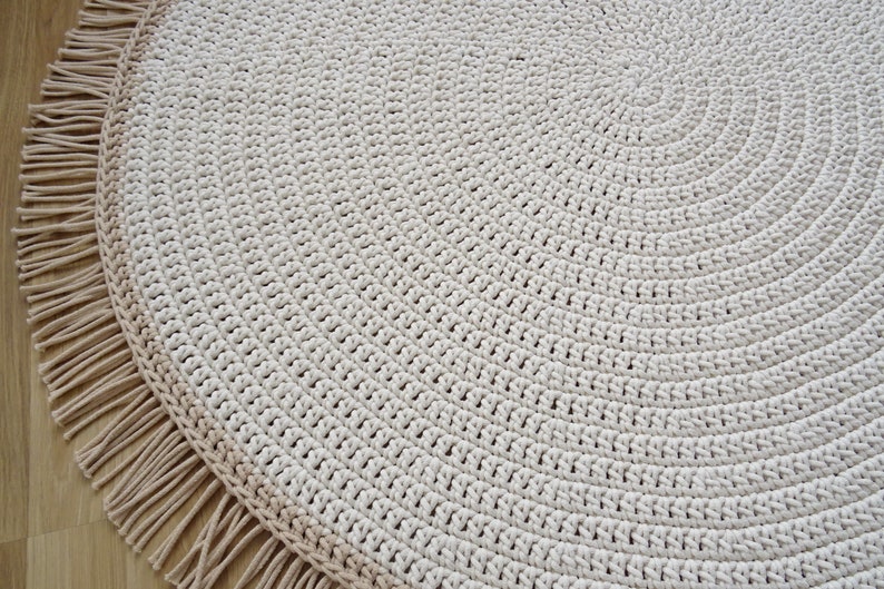 Macrame Rug Round With Fringe Beige Round Rug Macrame - Etsy