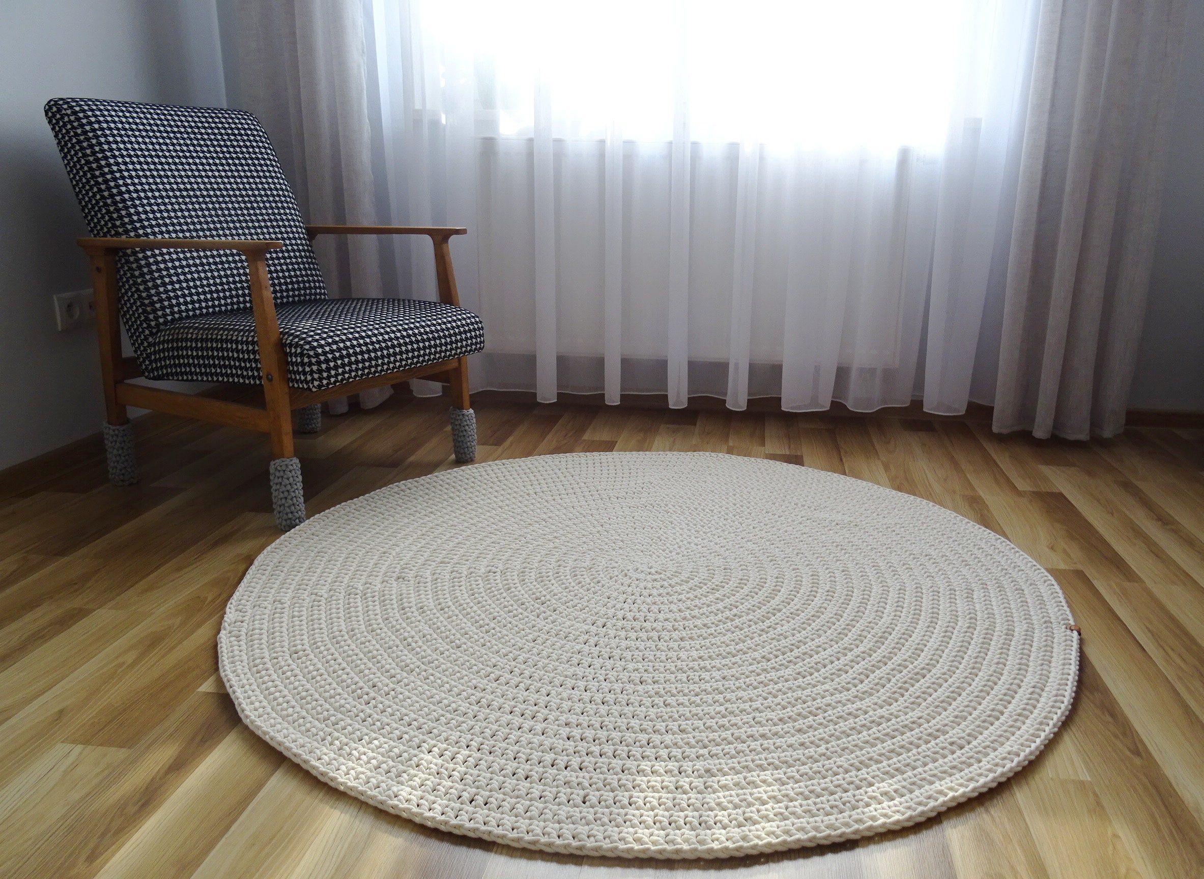 Cream Round Rug for Living Room Crochet Round Rug Boho Round | Etsy