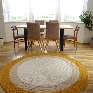 Large Round Rug, Mustard Yellow Round Rug, Handmade Rug, Crochet Carpet ...