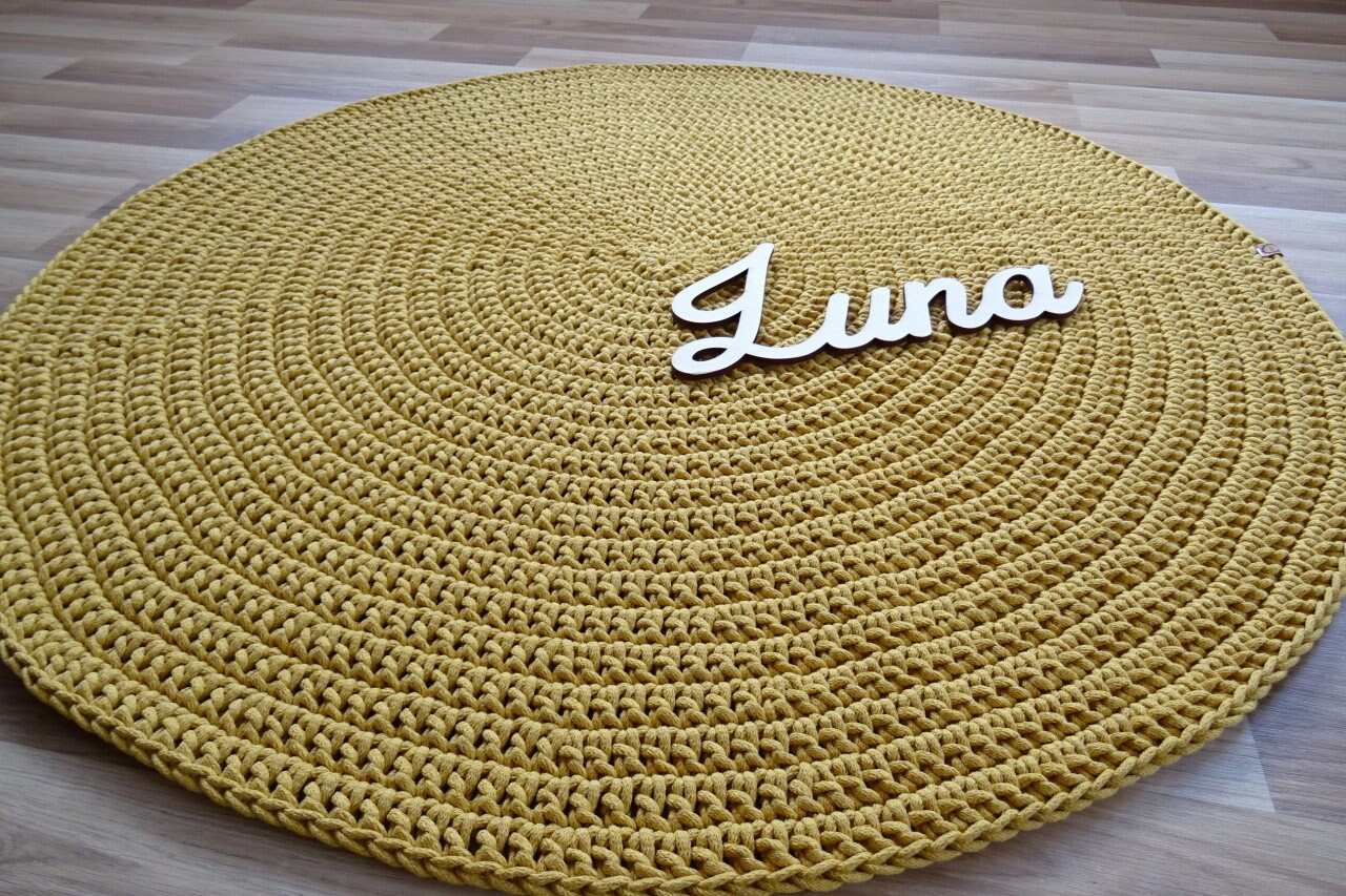 Nursery Round Rug Mustard Yellow Round Rug Crochet Small | Etsy