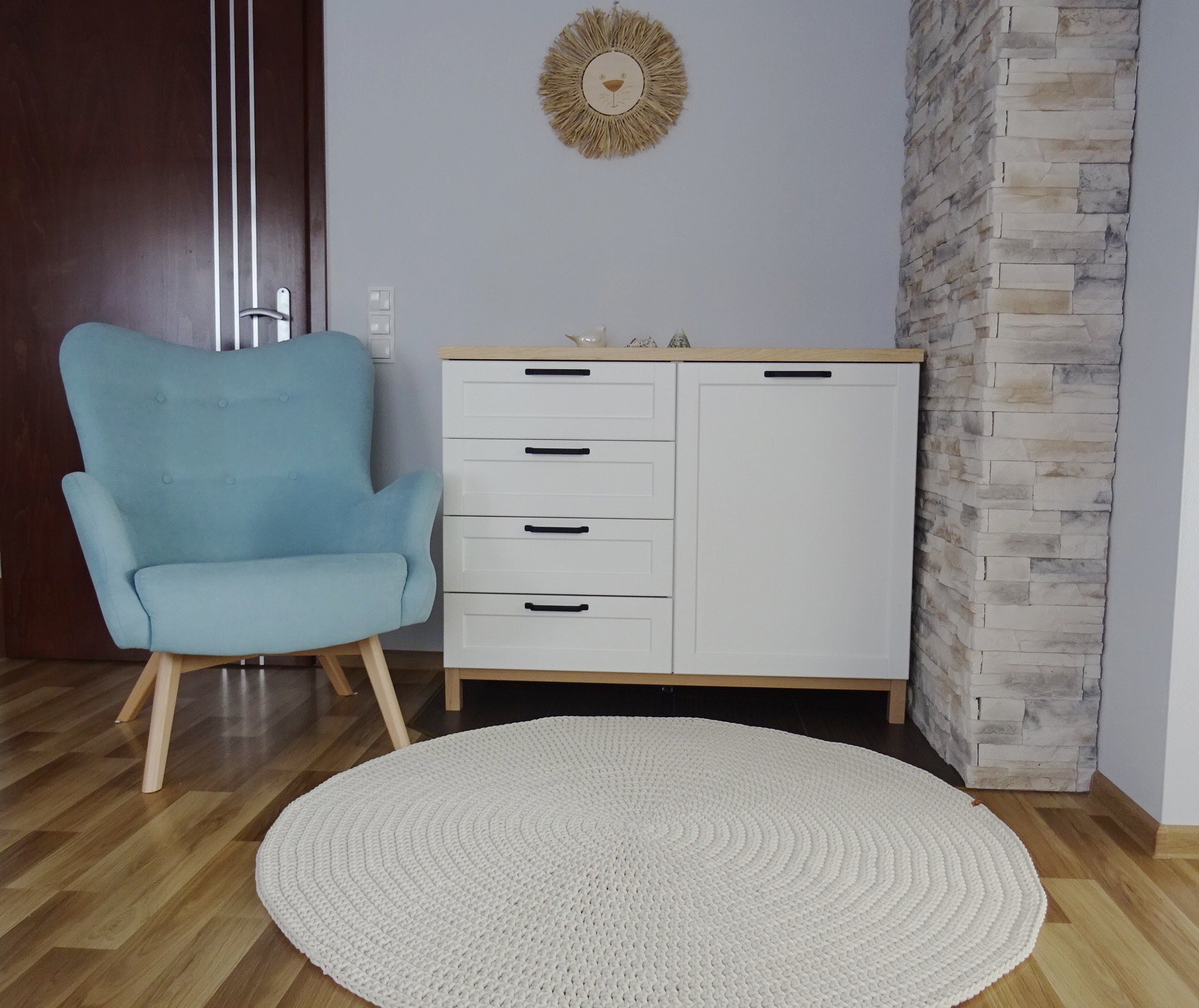 Cream Round Rug for Living Room Crochet Round Rug Boho Round | Etsy