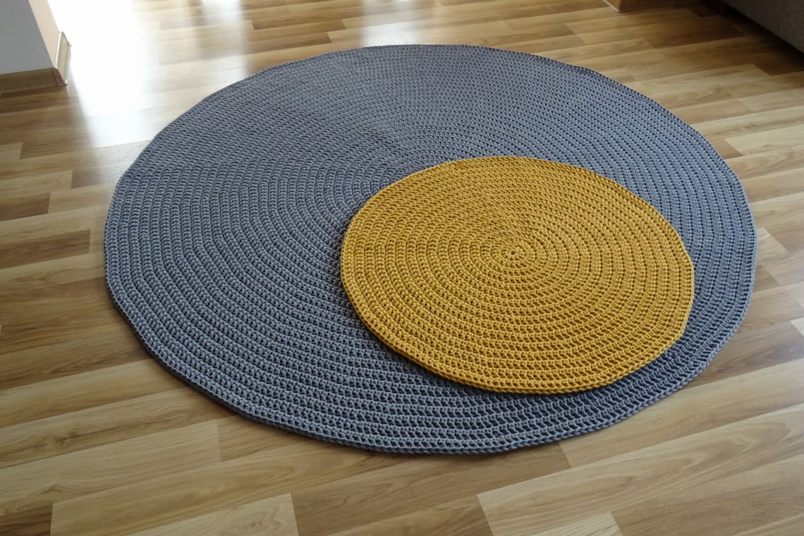 Mustard yellow rug round yellow rug crochet carpet round | Etsy