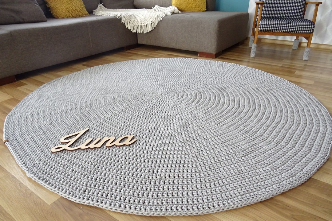 Grey Round Rug, Small Crochet Rug, Braided Round Rug, Bedroom Rug, Bath ...