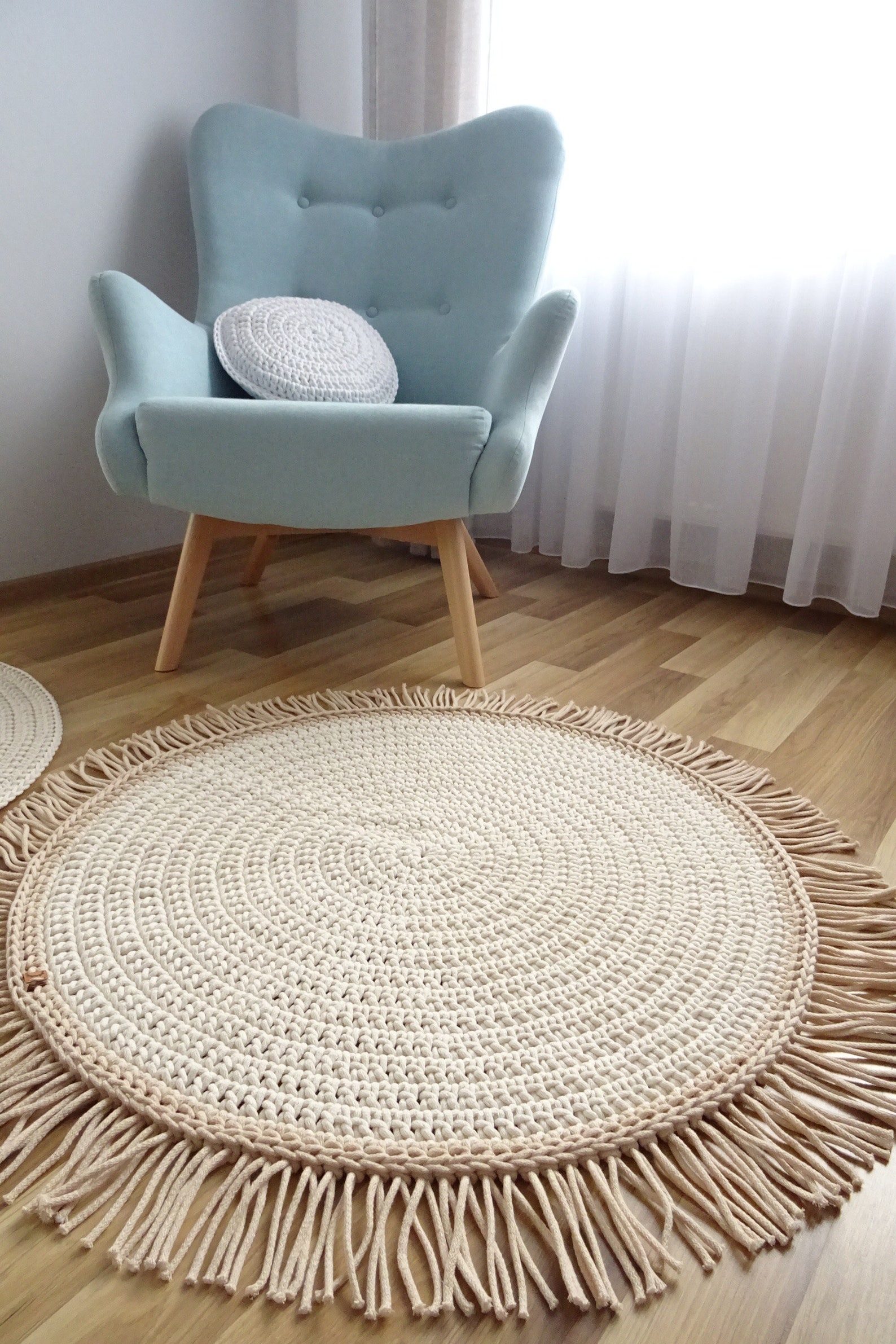 Ivory Round Rug With Fringe Round Nursery Rug Boho Rugs for - Etsy