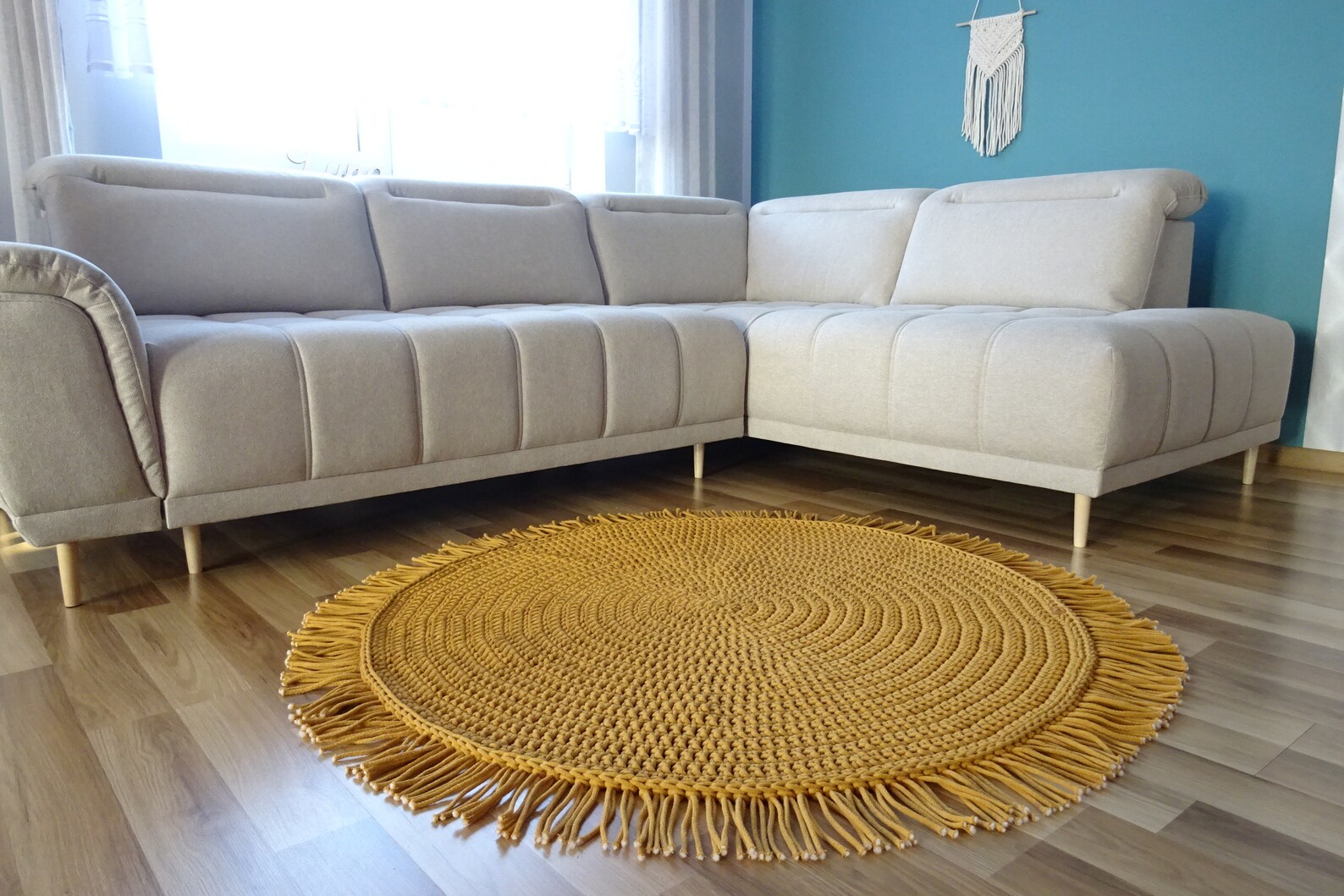 Rug With Tassel Mustard Yellow Round Rug Crochet Carpet - Etsy