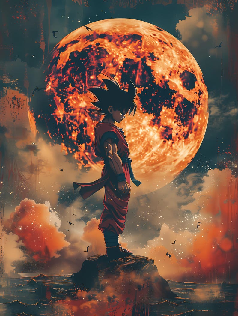 Dragon Ball Z Goku Moon Gaming Anime 80's Character Unique Wall Art ...