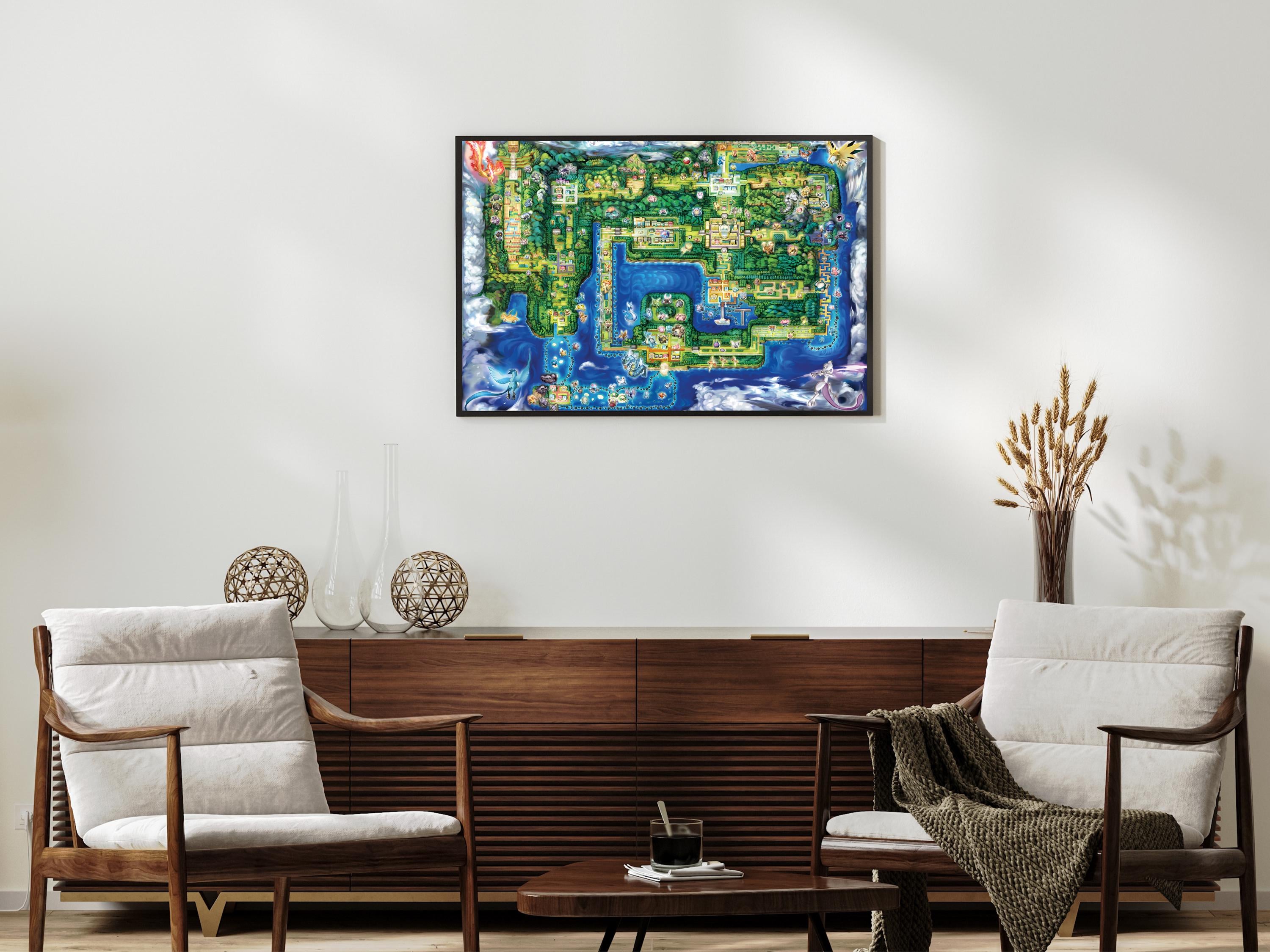 Pokémon Kanto Map Unique Fun Gaming Retro Wall Art Home Art Poster ...