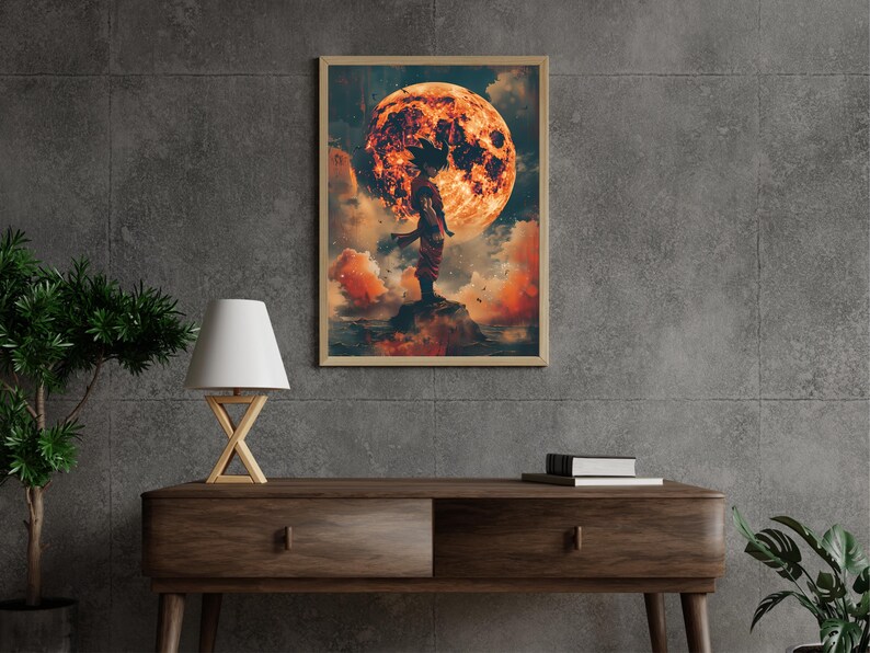 Dragon Ball Z Goku Moon Gaming Anime 80's Character Unique Wall Art ...