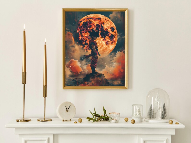 Dragon Ball Z Goku Moon Gaming Anime 80's Character Unique Wall Art ...