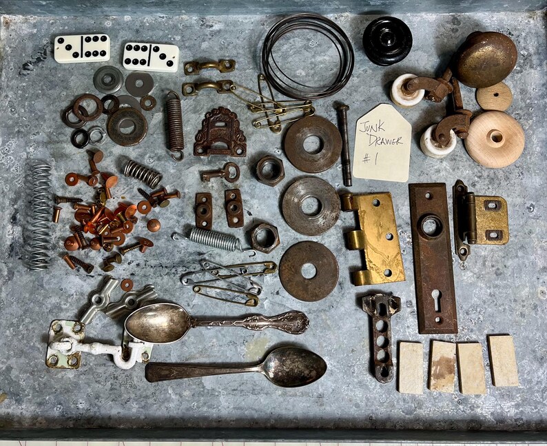 Junk Drawer Lot, Vintage Rusty Metal, Art Assemblage Supplies, Found ...