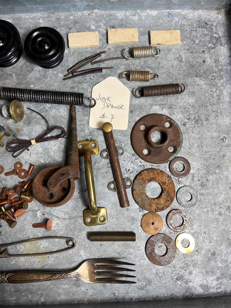 Junk Drawer Lot, Vintage Rusty Metal, Art Assemblage Supplies, Found ...