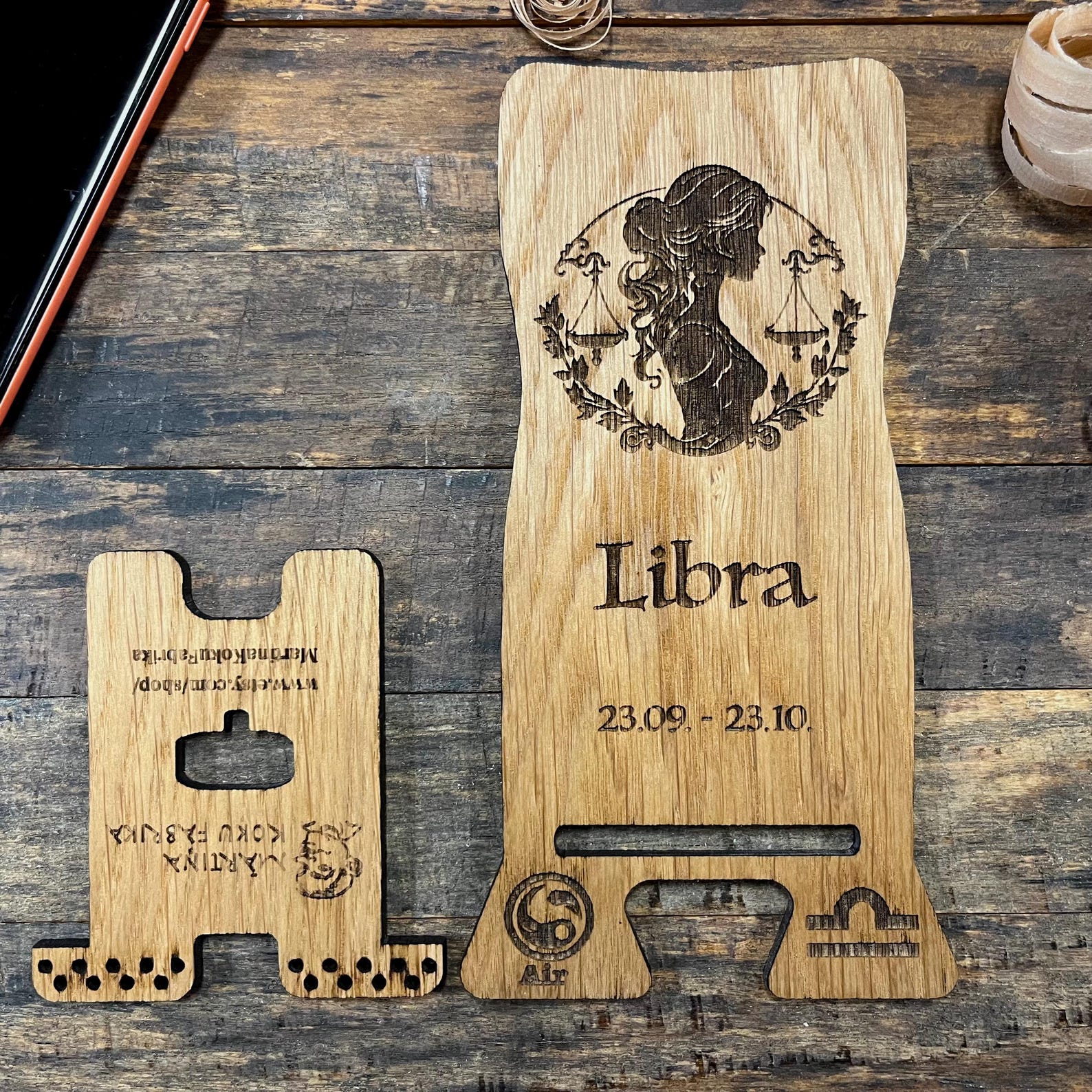 Mobile Phone Desk Stand, Libra Sign Gifts, Wooden Phone Holder, Oak ...