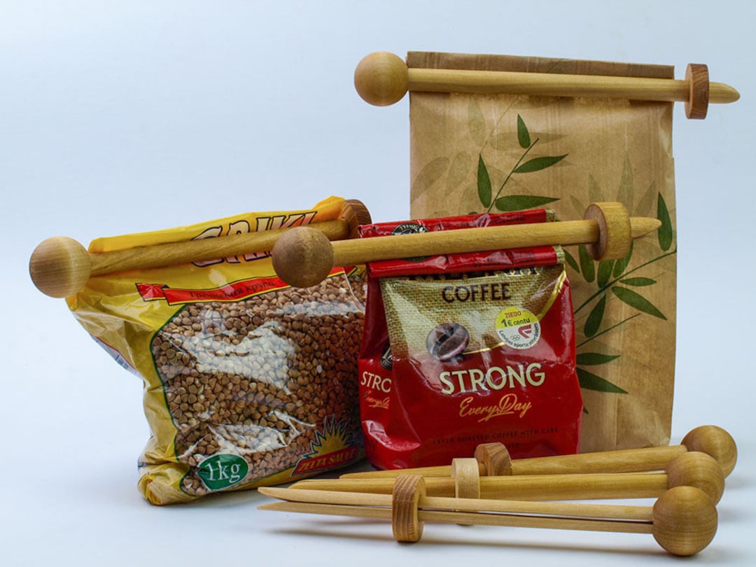 Wooden Bag Clips, Set of 5 Packing Pegs, Gift Wrapping, Seal Bags With ...