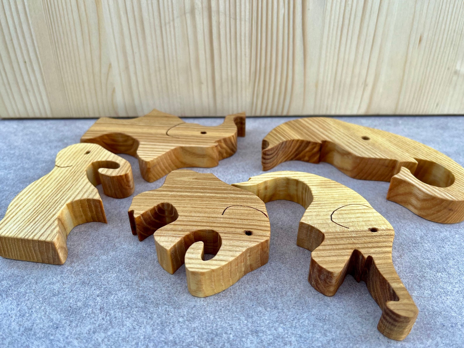 Rompecabezas de elefante de madera de fresno, juguete Montessori de ...