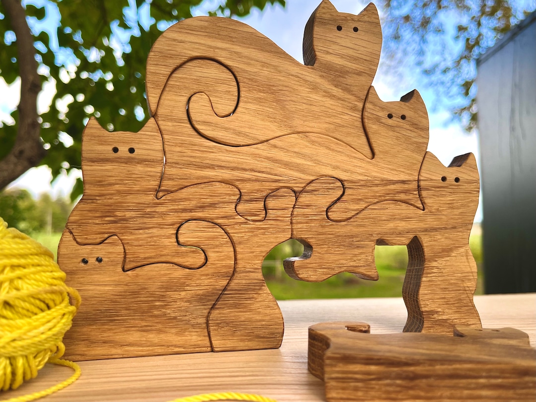 Wooden Jigsaw Cat Puzzle 6 Piece Puzzle for Kids, Autumn Cats, Animal ...