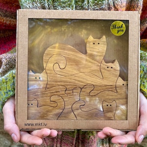 Wooden Jigsaw Cat Puzzle 6 Piece Puzzle for Kids, Autumn Cats, Animal ...