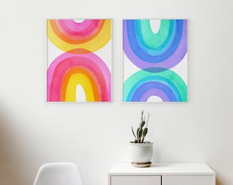 Bright Watercolor Prints, Colorful Wall Art Printable Download, Bright ...