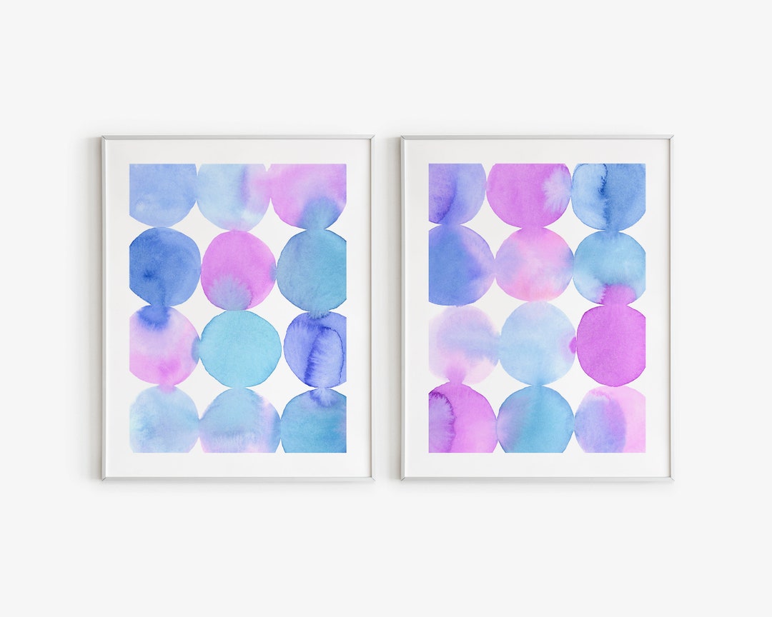 Colorful Abstract Art Prints in Shades of Blue Pink and Purple, Set of ...
