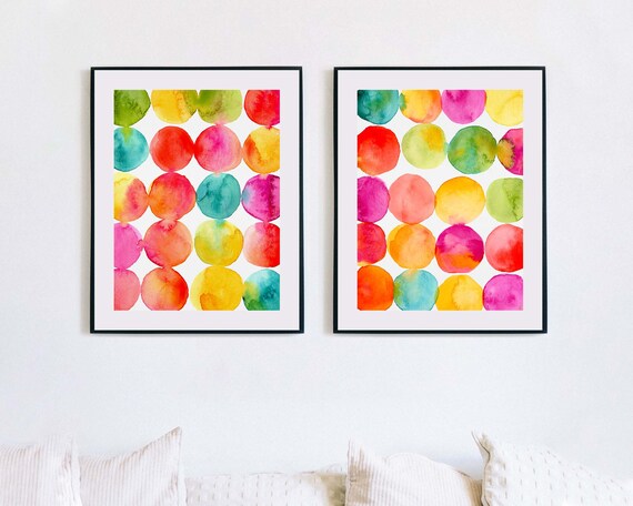 Colorful Wall Art Bright Watercolor Prints Colorful Abstract - Etsy