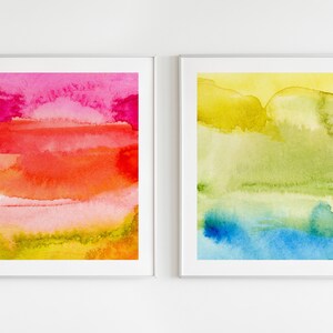 Set of 3 Prints, Bright Color Watercolor Prints, Downloadable Wall Art ...
