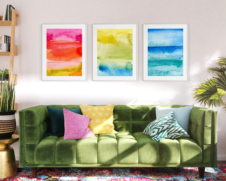 Set of 3 Prints Bright Color Watercolor Prints Downloadable - Etsy